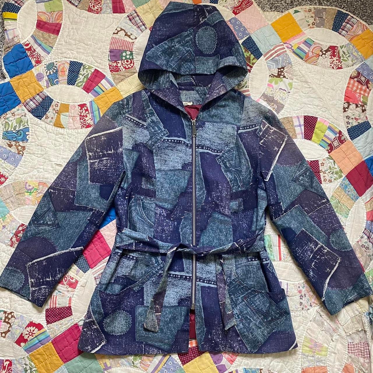 60s 70s Vintage Blue Denim Patchwork Print Jacket - Etsy