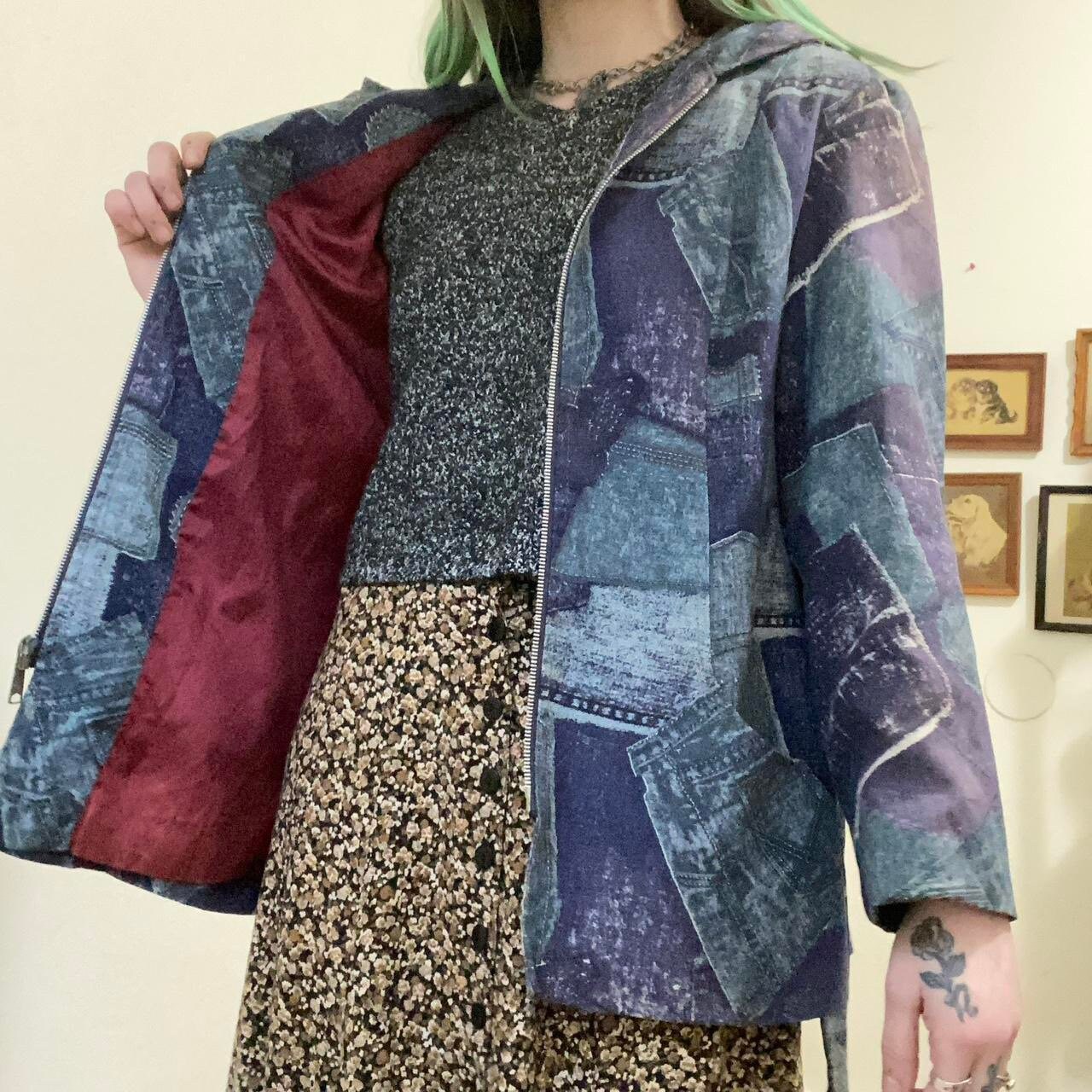 60s 70s Vintage Blue Denim Patchwork Print Jacket - Etsy