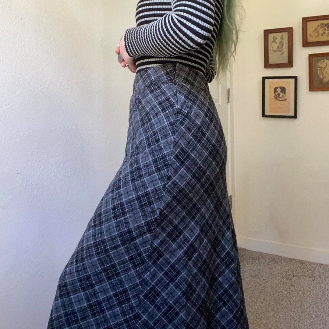 Y2K Vintage Black and Gray Plaid a Line Maxi Skirt - Etsy