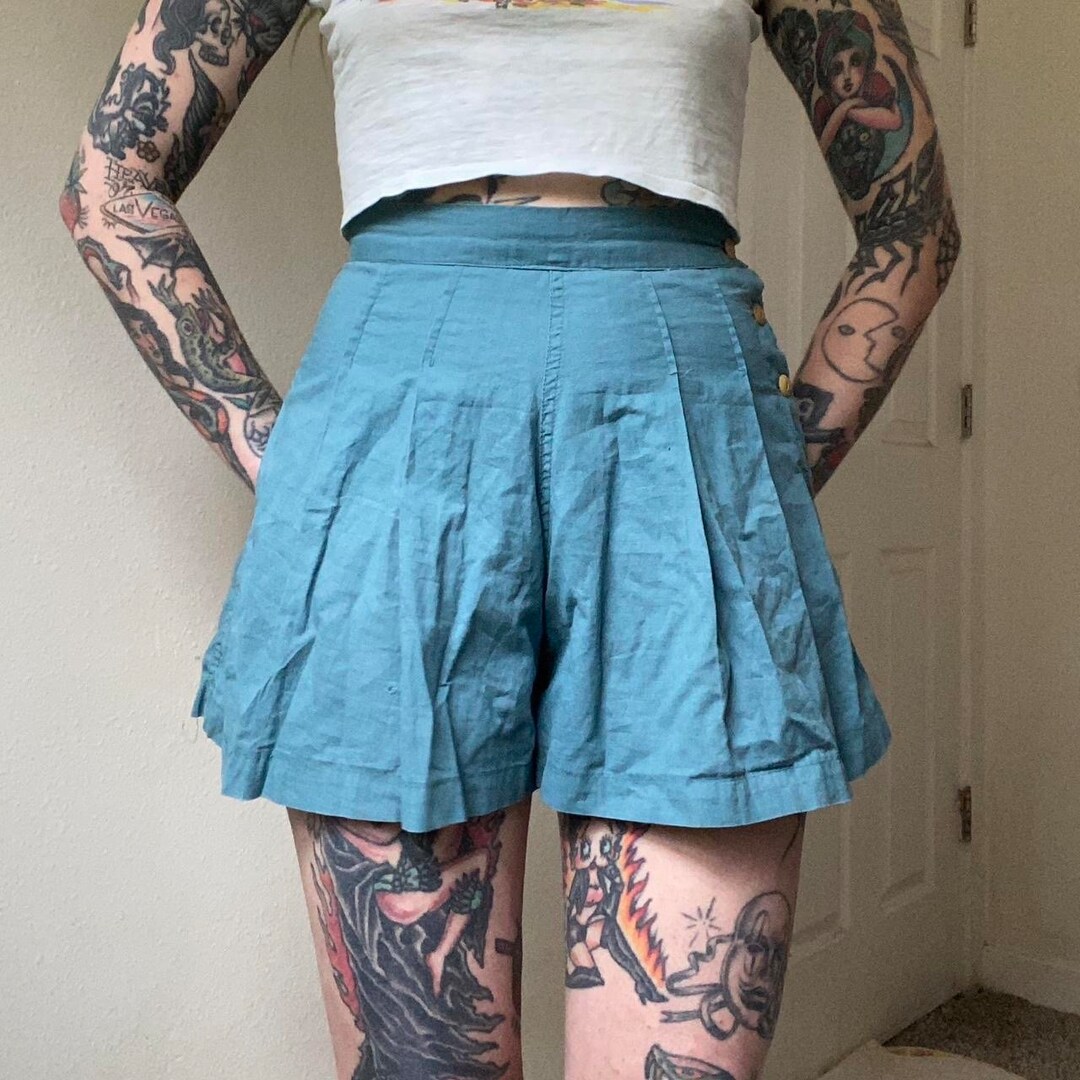 1940s Vintage Handmade Cornflower Blue Side Button Shorts - Etsy