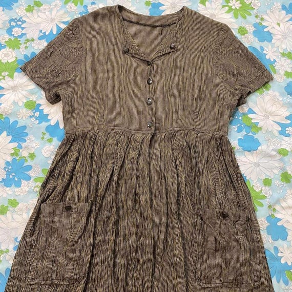 70s 80s vintage pale yellow and black micro gingham m… - Gem