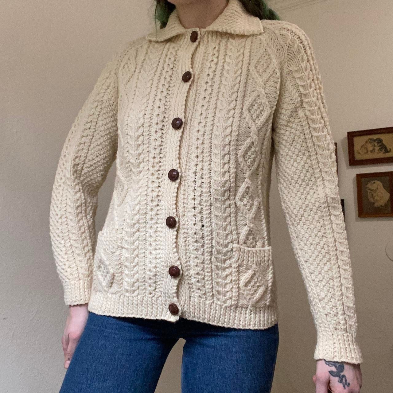 70s Vintage Irish Wool Raglan Fishermans Chunky Knit Shawl Collar ...