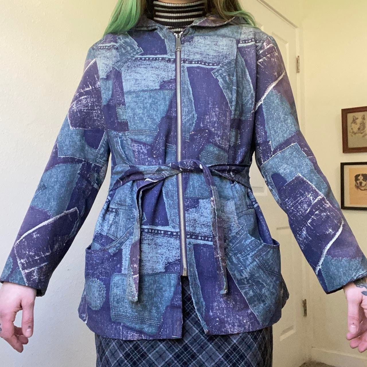 60s 70s Vintage Blue Denim Patchwork Print Jacket - Etsy