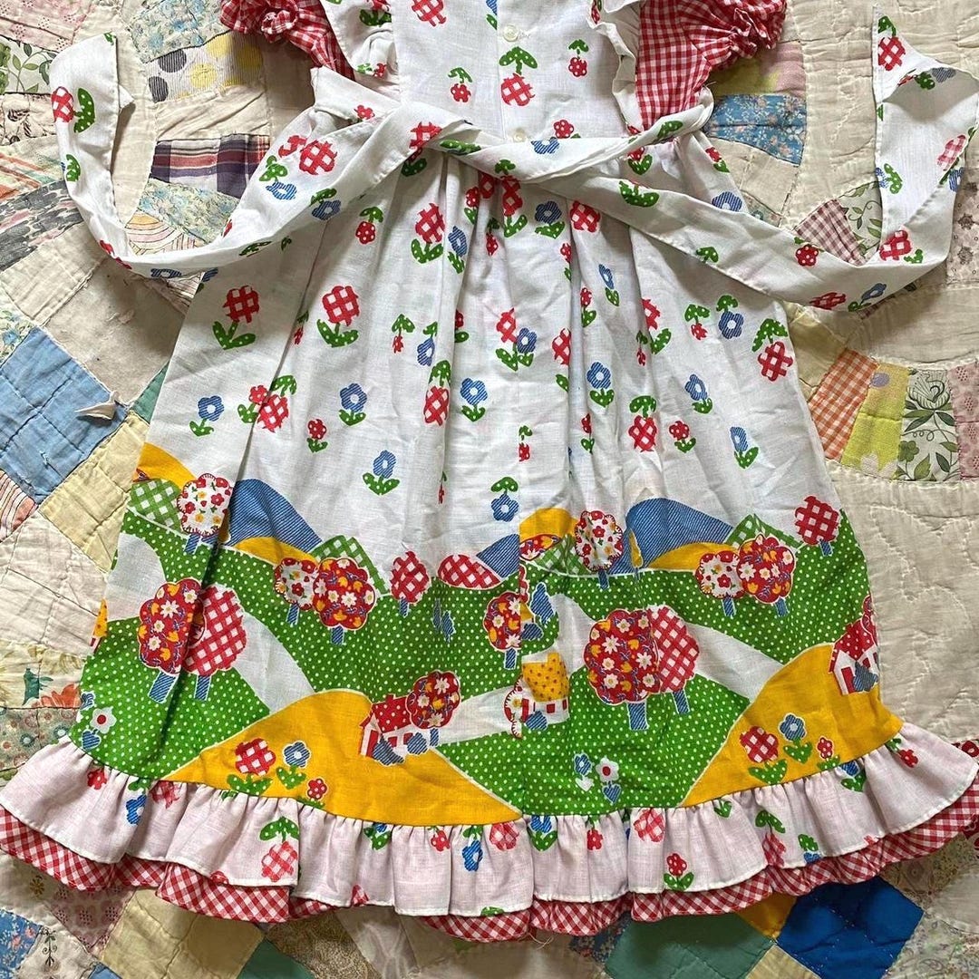 60s Vintage Nanette Pinafore Style Floral Town Scenic Children’s ...