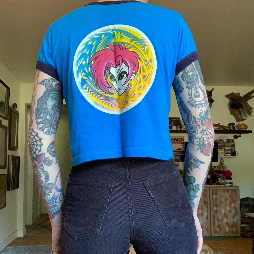 90s Vintage Anime Girl Cropped Ringer T-shirt by Pig Pen - Etsy