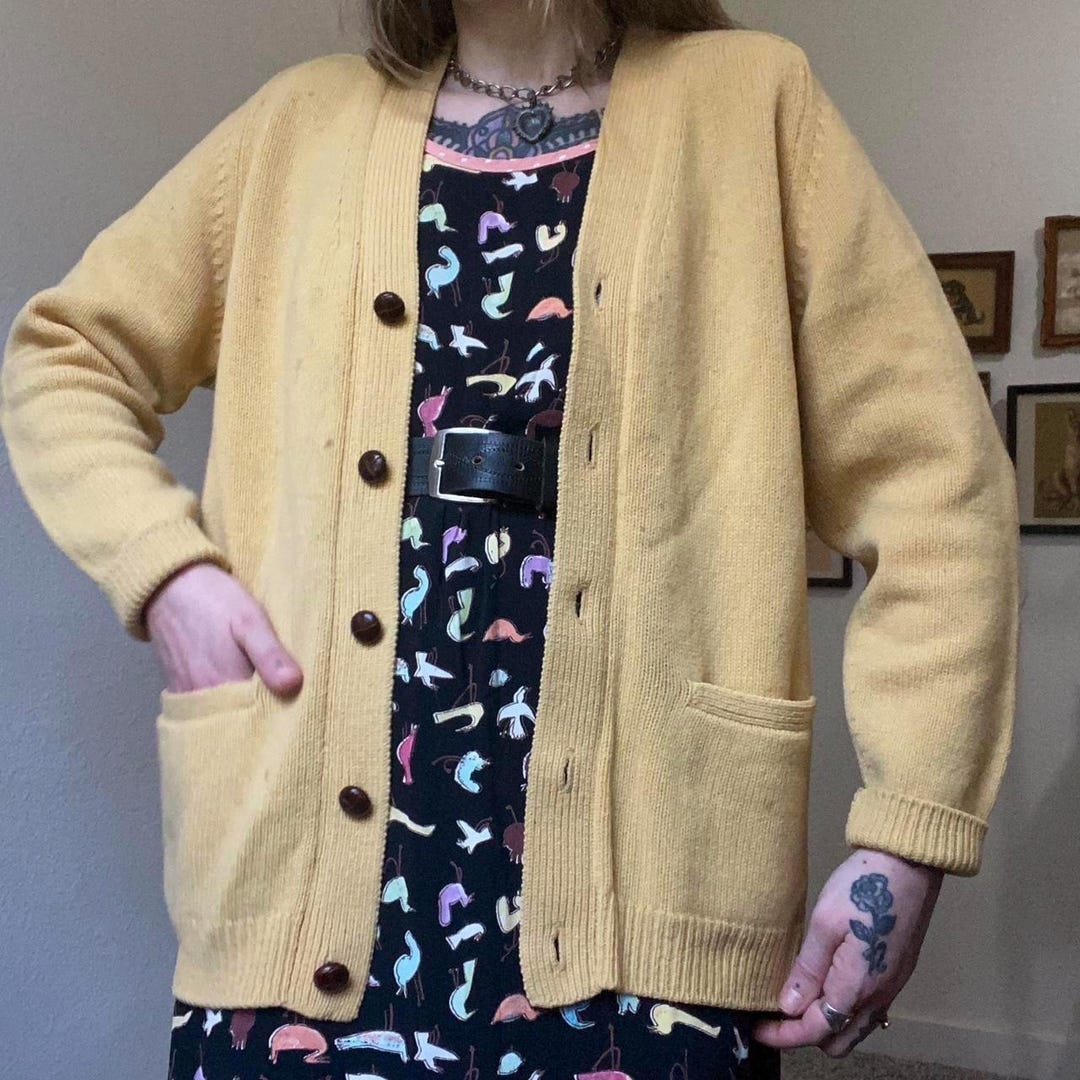 Vintage Muted Mustard Yellow Lambswool Cardigan Sweater (as Is) - Etsy