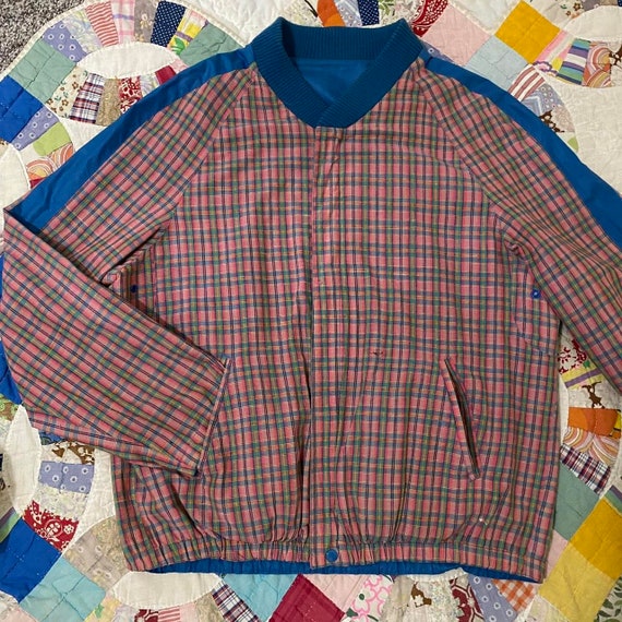 80s 90s vintage raglan blue pink and green reversible… - Gem