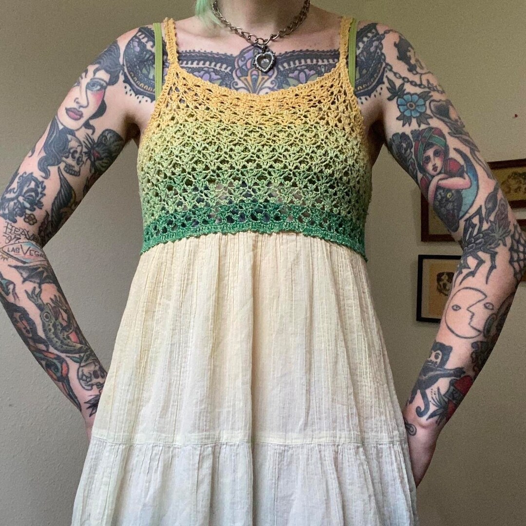 Y2K Vintage Crochet Top Gauzey Cotton Ombré Babydoll Swimsuit Cover Up ...