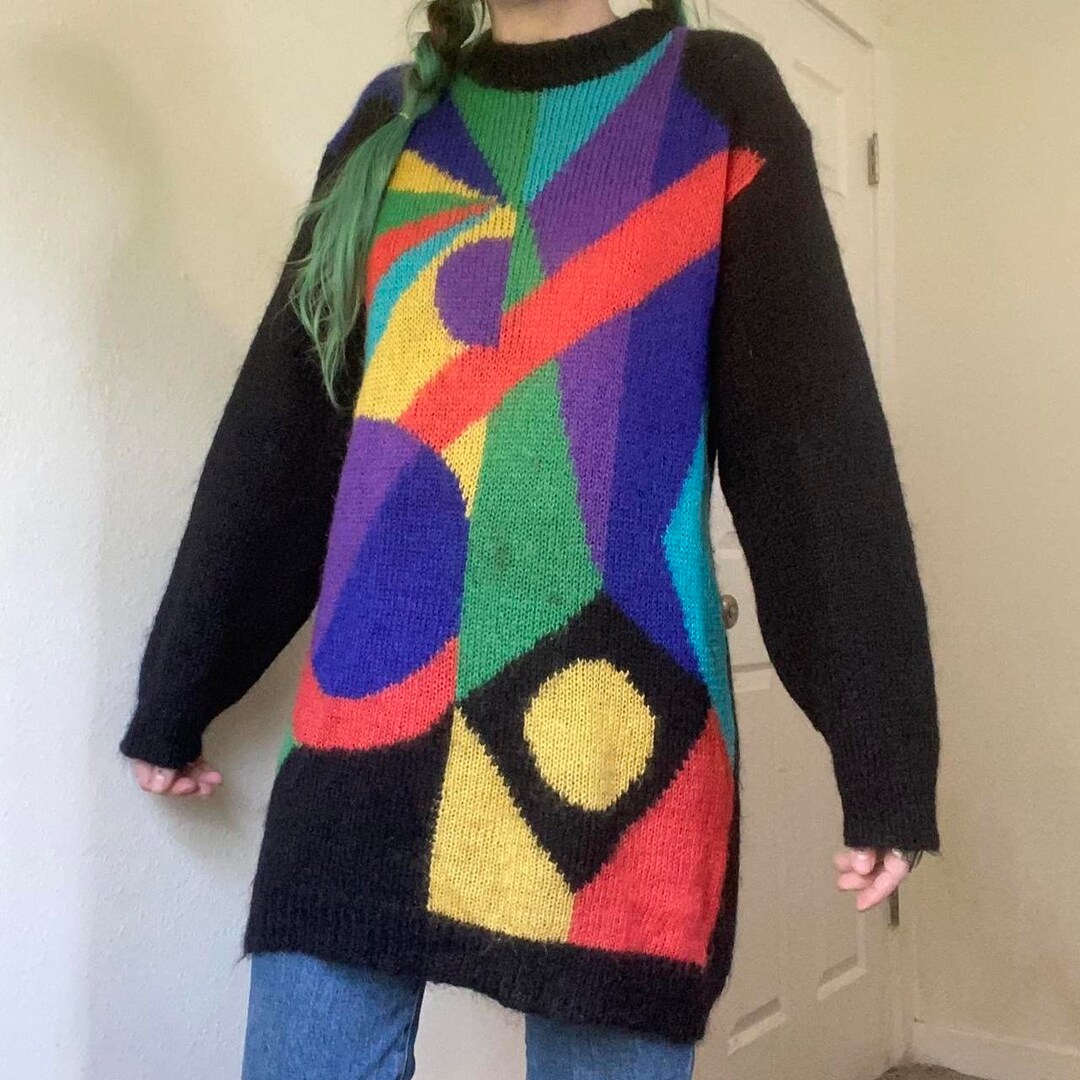 80s Vintage Abstract Rainbow Mohair Sweater Dress by Tigi-wear - Etsy