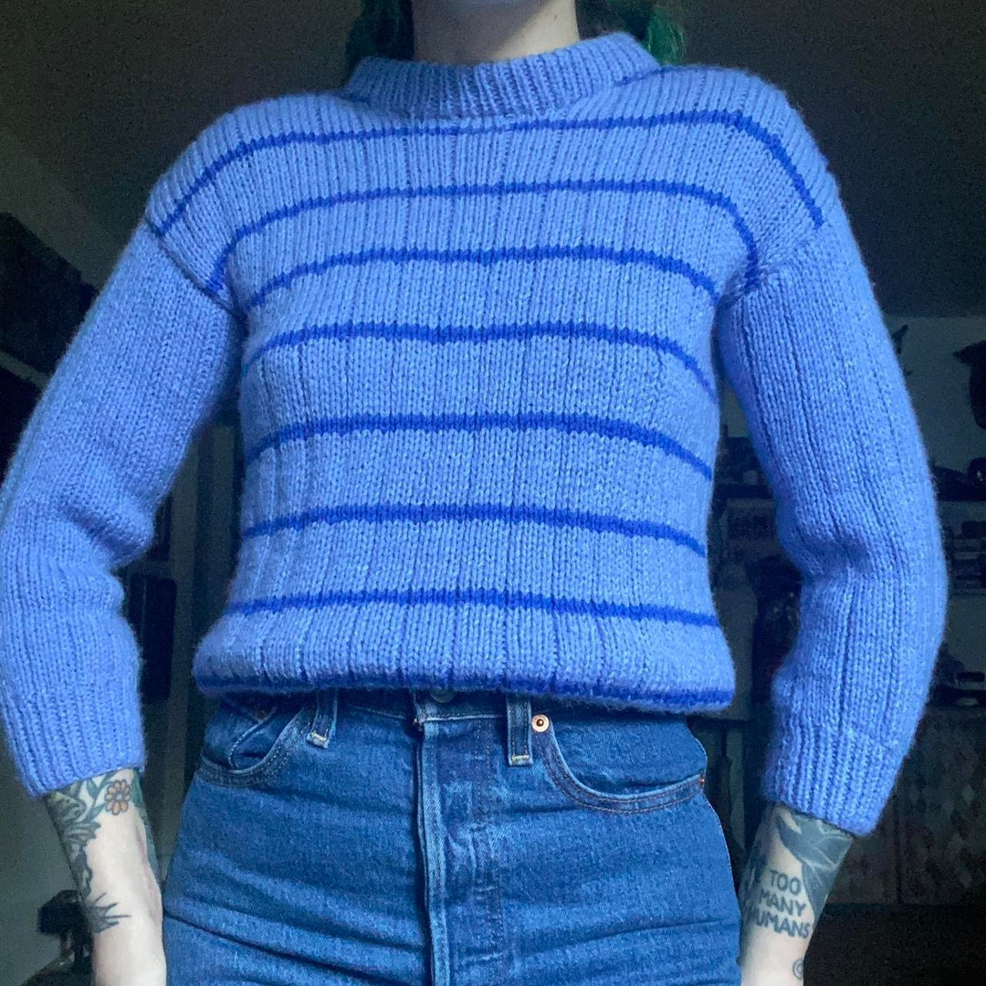 70s 80s Vintage Periwinkle and Blue Striped Hand Knit Sweater - Etsy