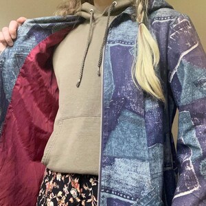 60s 70s Vintage Blue Denim Patchwork Print Jacket - Etsy