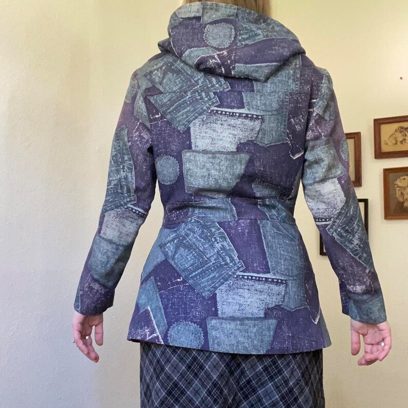 60s 70s Vintage Blue Denim Patchwork Print Jacket - Etsy