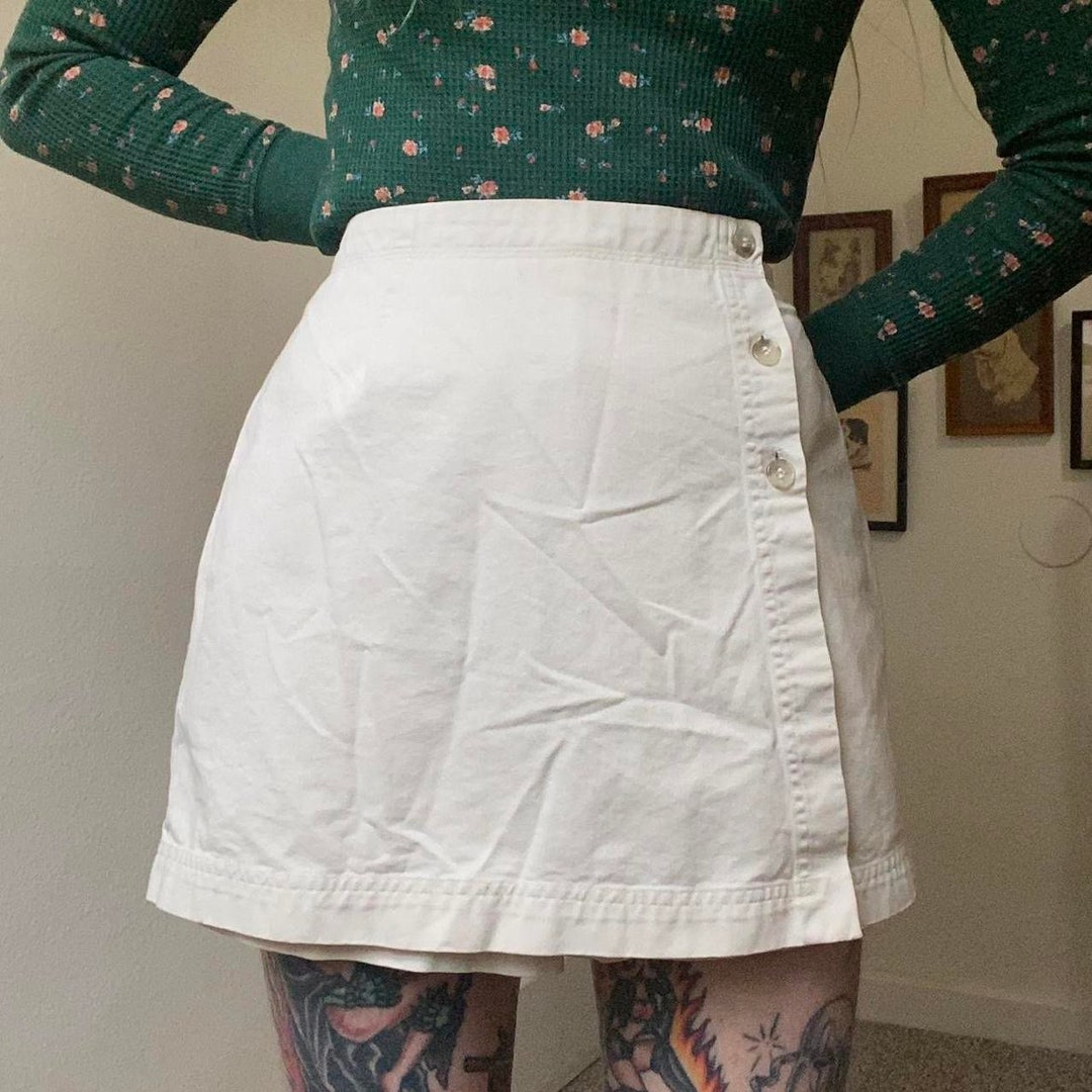 90s Vintage Cream Cotton Mini Skort - Etsy