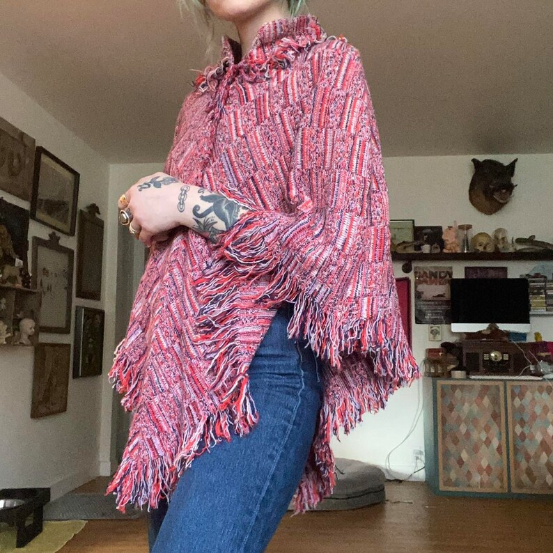 60’s 70’s Vintage Hand Knit Lace up Shawl - Etsy