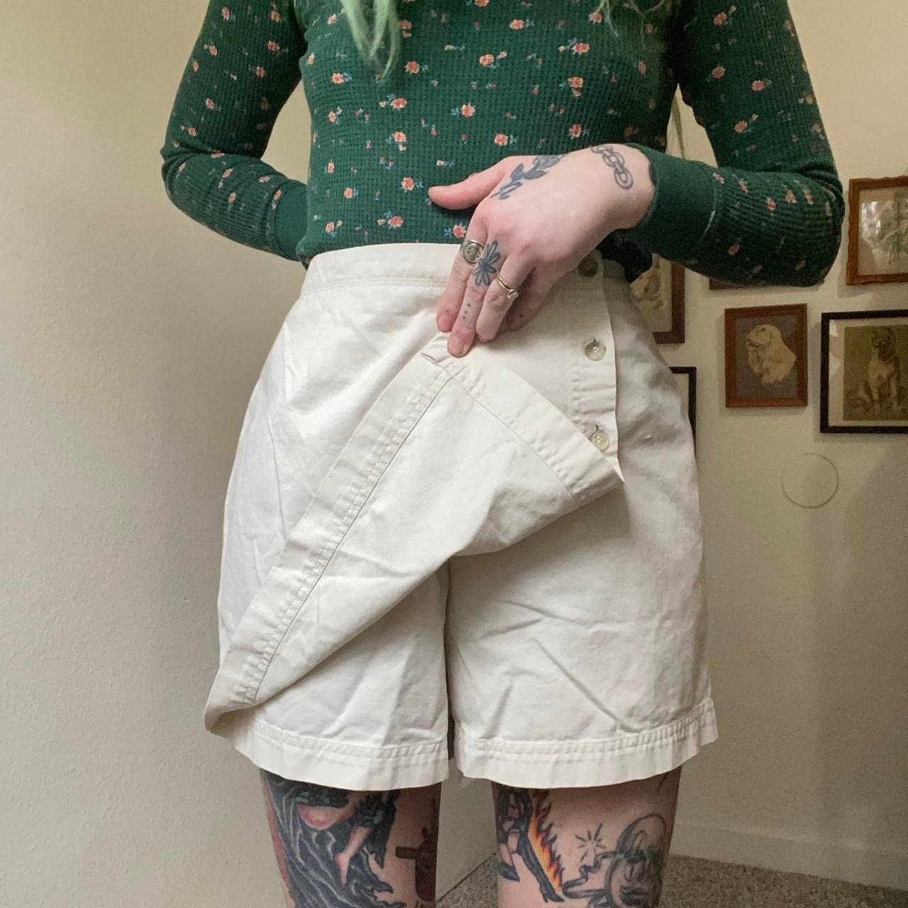 90s Vintage Cream Cotton Mini Skort - Etsy