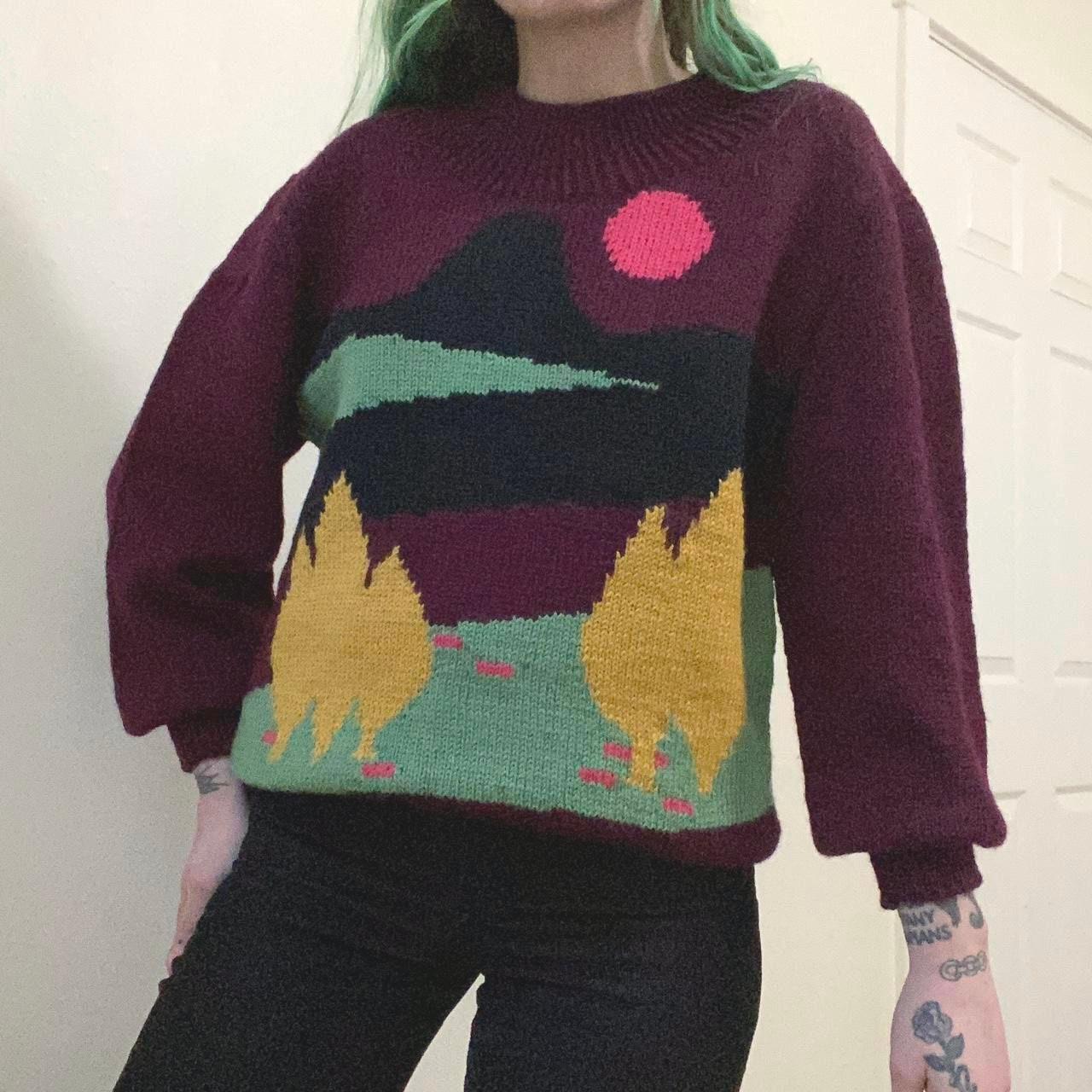 80s Vintage Handmade Scenic Skyline Chunky Knit Wool Mock Neck Sweater ...