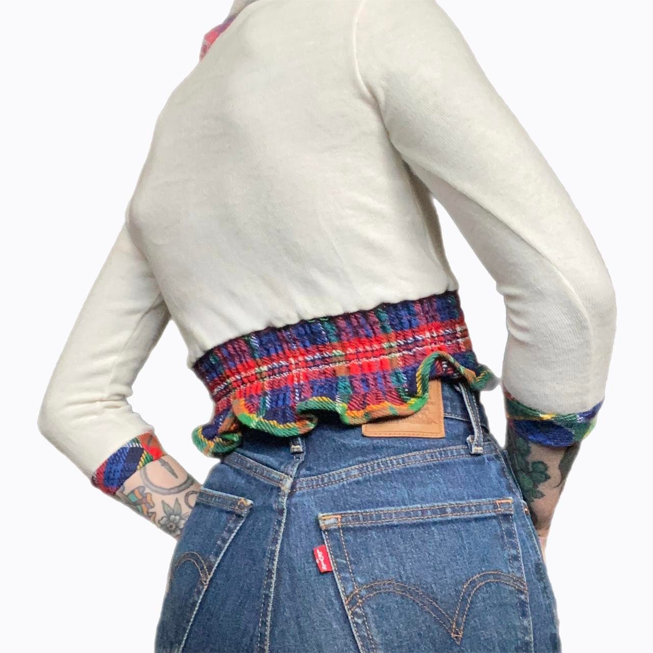 60s 70s Vintage Cropped Cardigan Sweater With Plaid Hem Details - Etsy