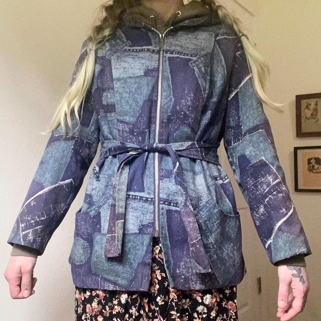 60s 70s Vintage Blue Denim Patchwork Print Jacket - Etsy