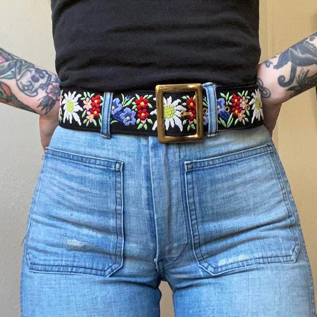Vintage Unbranded Floral Embroidered Belt - Etsy