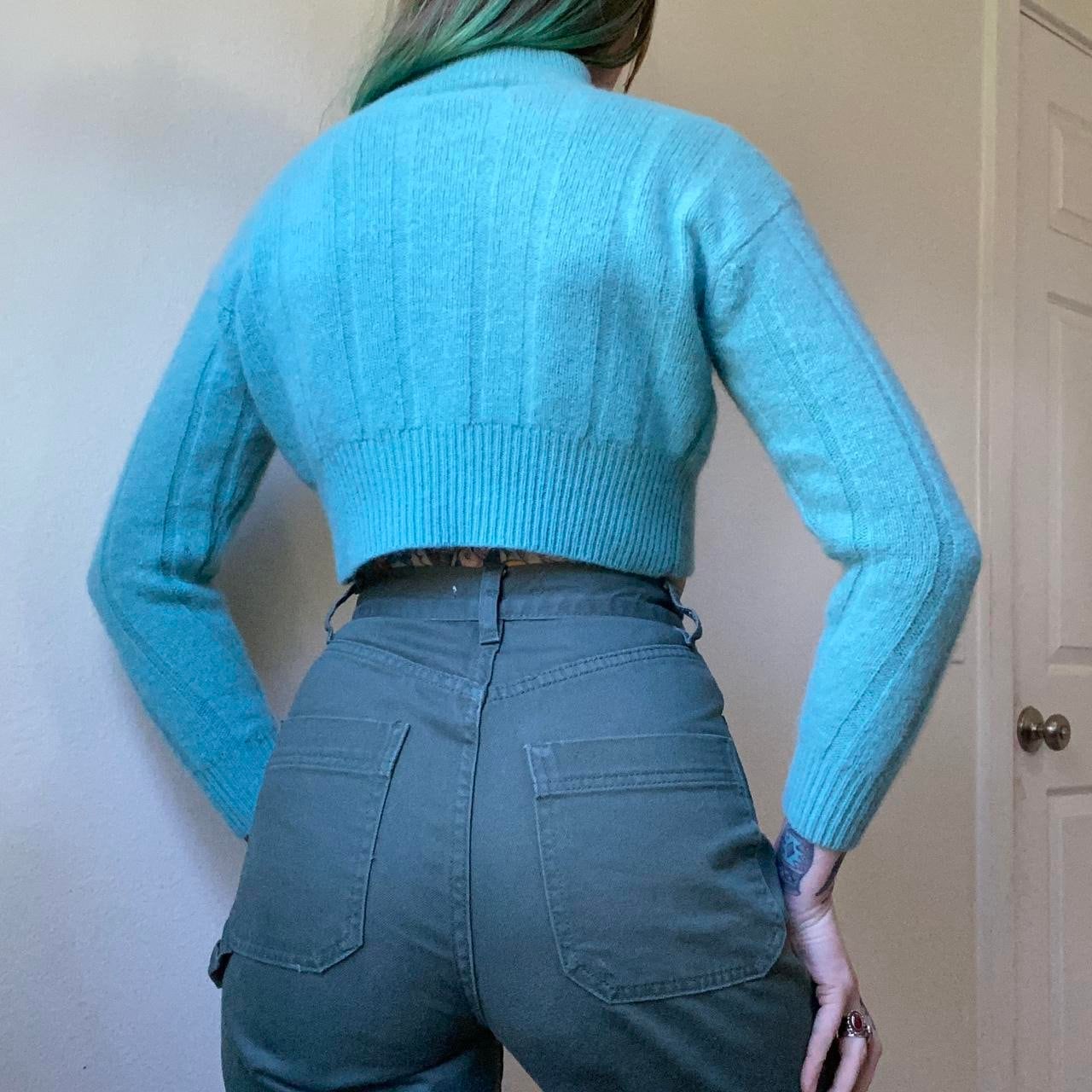 80s 90s Vintage Lambswool/angora Powder Blue Cropped Mock Neck Sweater ...