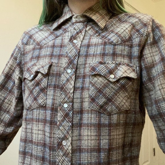 70s vintage West Wool western yoked pearl snap flannel - Gem