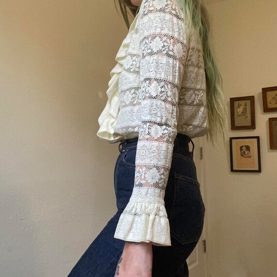 1960s vintage Malbe Original cream sheer lace ruffle … - Gem