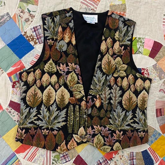 Vintage botanical print book tapestry vest - Gem