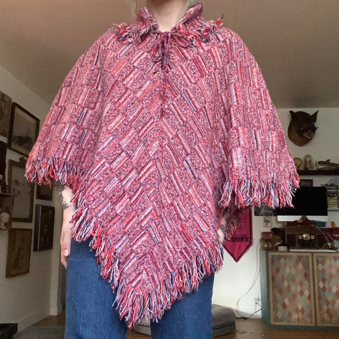 60s 70s Vintage Hand Knit Lace up Shawl - Etsy