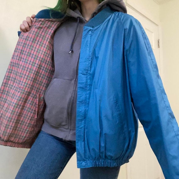 80s 90s vintage raglan blue pink and green reversible… - Gem