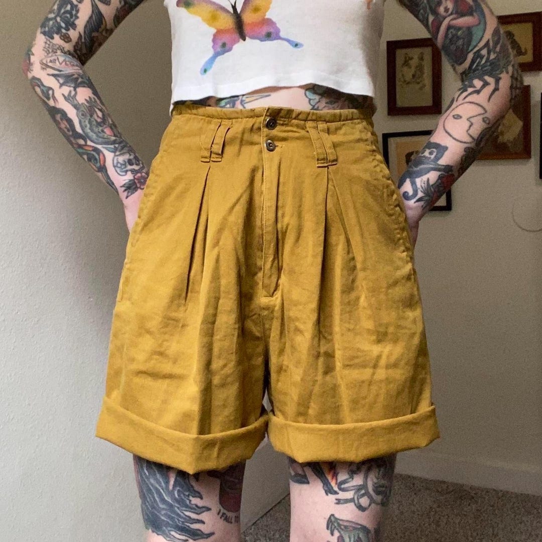 80s Vintage Dijon Mustard Yellow High Waist Pleated Shorts - Etsy