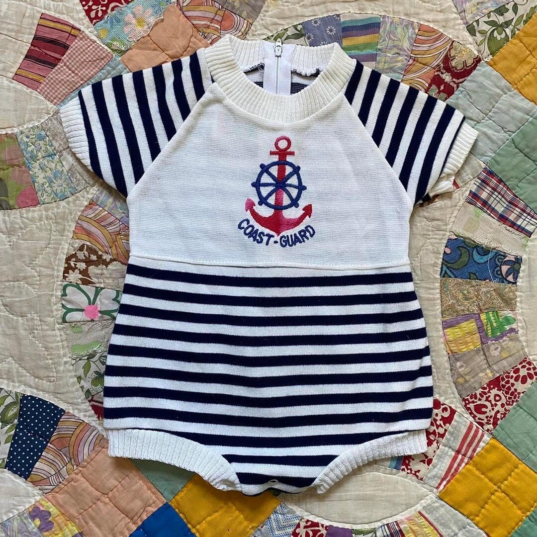 70s Vintage Nautical Striped Coast Guard Baby Romper - Etsy