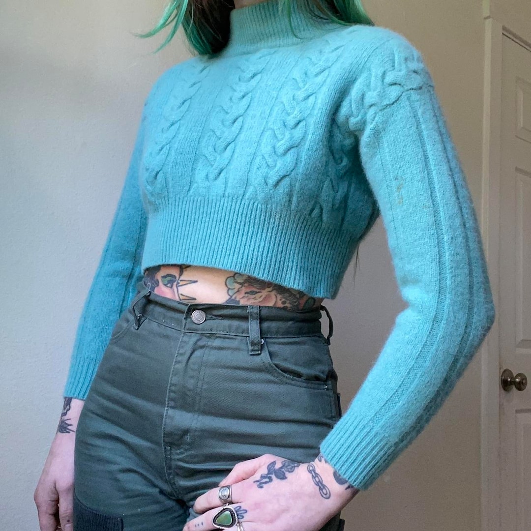 80s 90s Vintage Lambswool/angora Powder Blue Cropped Mock Neck Sweater ...