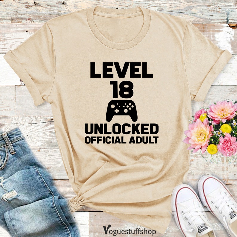 18th Birthday T Shirt Level 18 Unlocked Officially Adult Shirt 18th ...