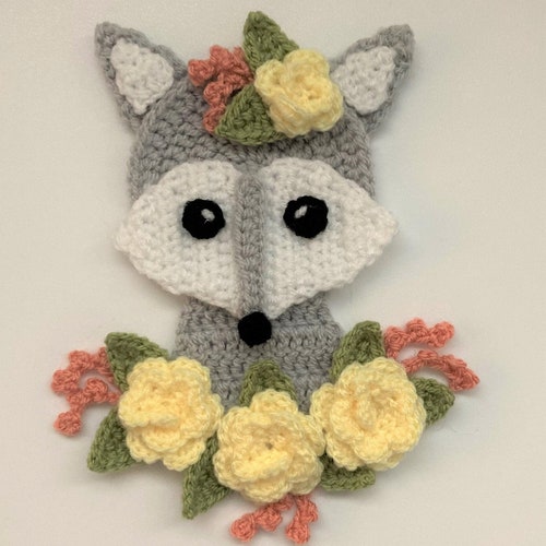 Floral Fox Head Crochet Applique Pattern Instant Pdf Download - Etsy