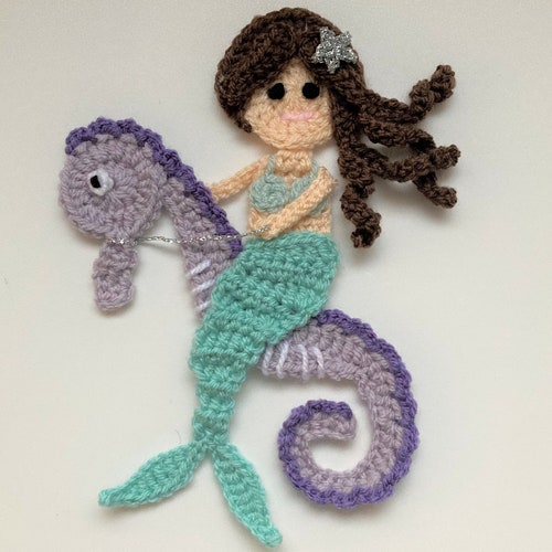Mermaid on A Seahorse Crochet Applique Pattern Instant Pdf - Etsy