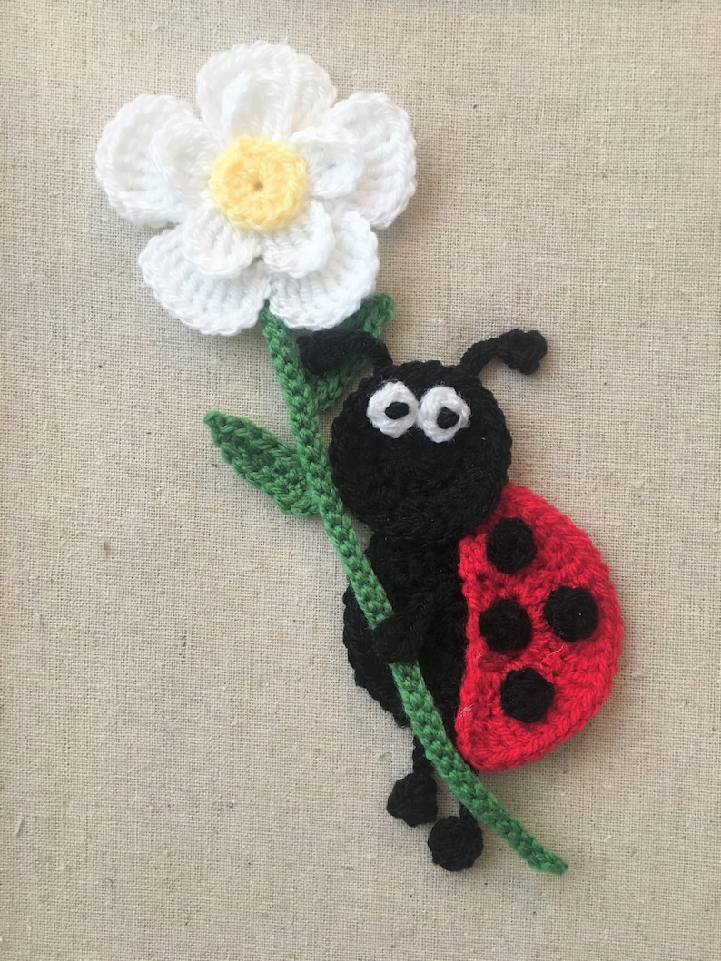 Crochet Pattern Ladybird With a Flower Applique Instant - Etsy UK