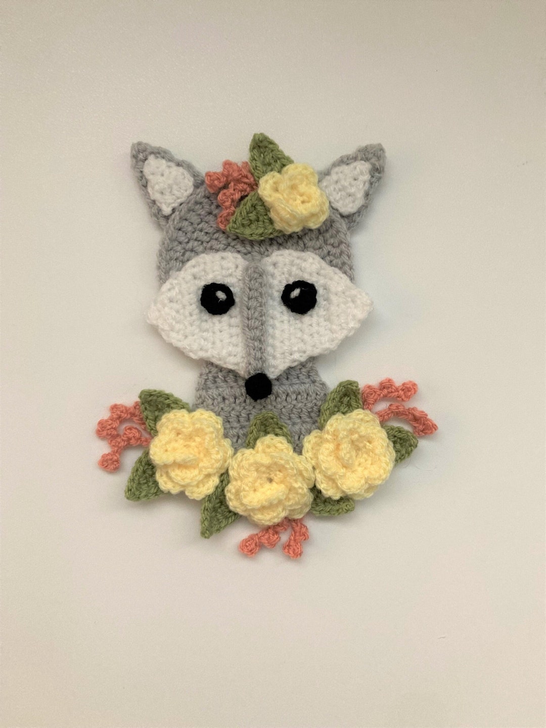 Floral Fox Head Crochet Applique Pattern Instant Pdf Download - Etsy