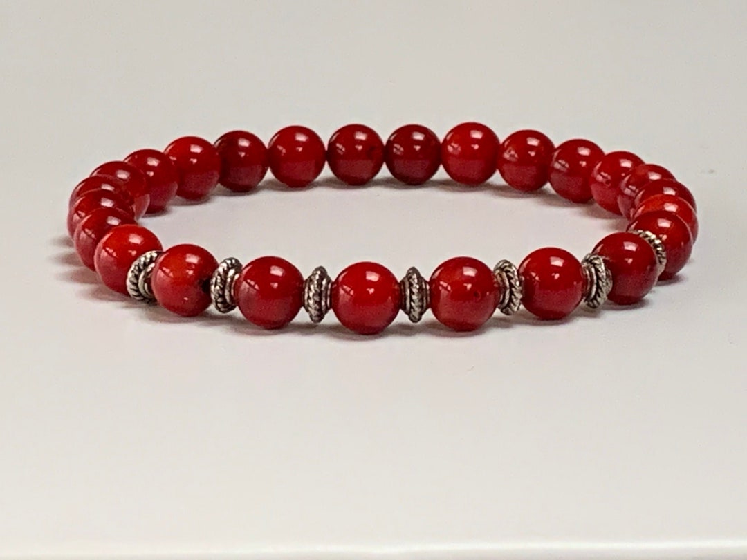 Red Coral Bracelet Dainty Layering Bracelet Minimalist Love Courage ...