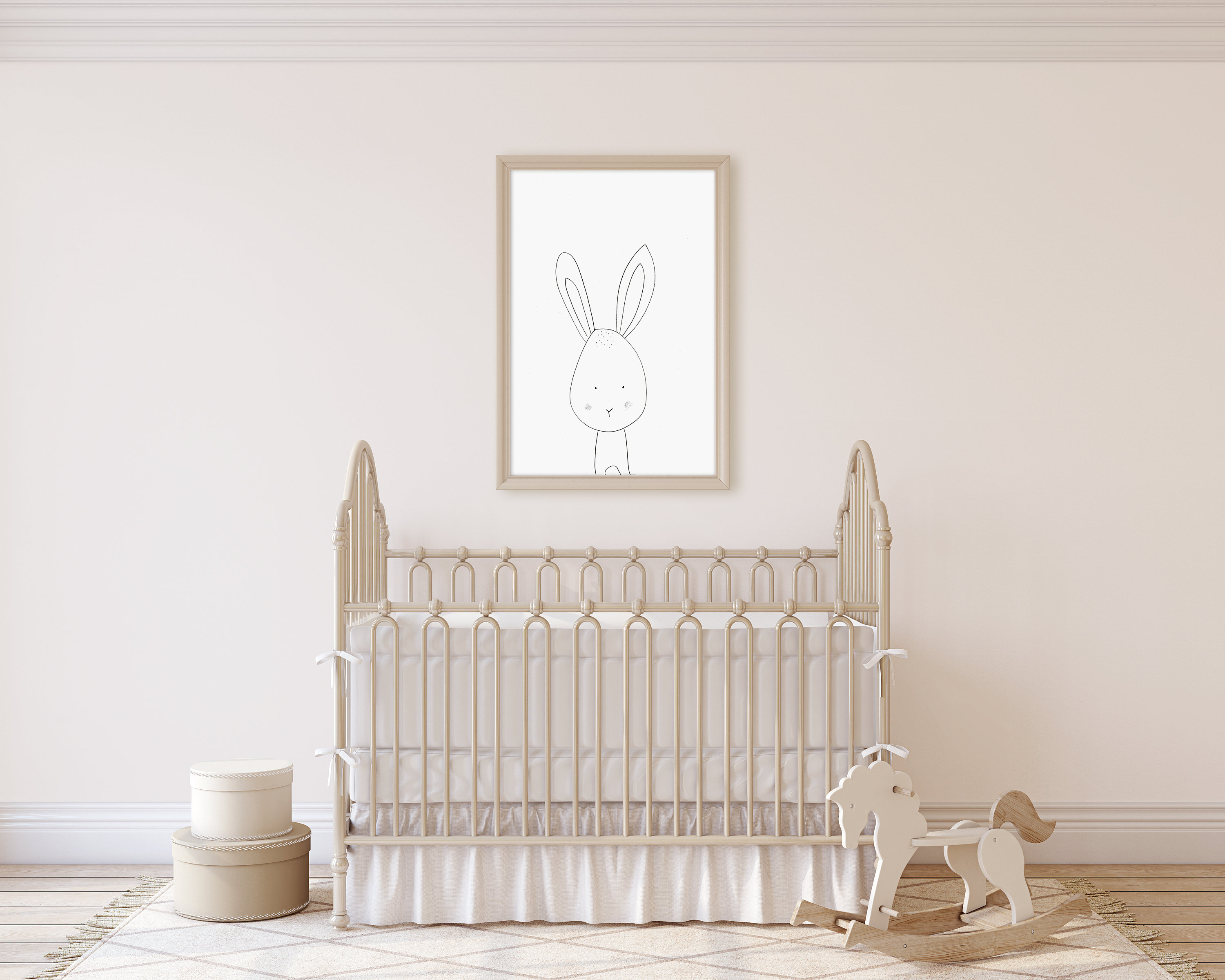 Cute Rabbit, Minimalist Nursery, Line Drawing, Neutral Nursery Art ...