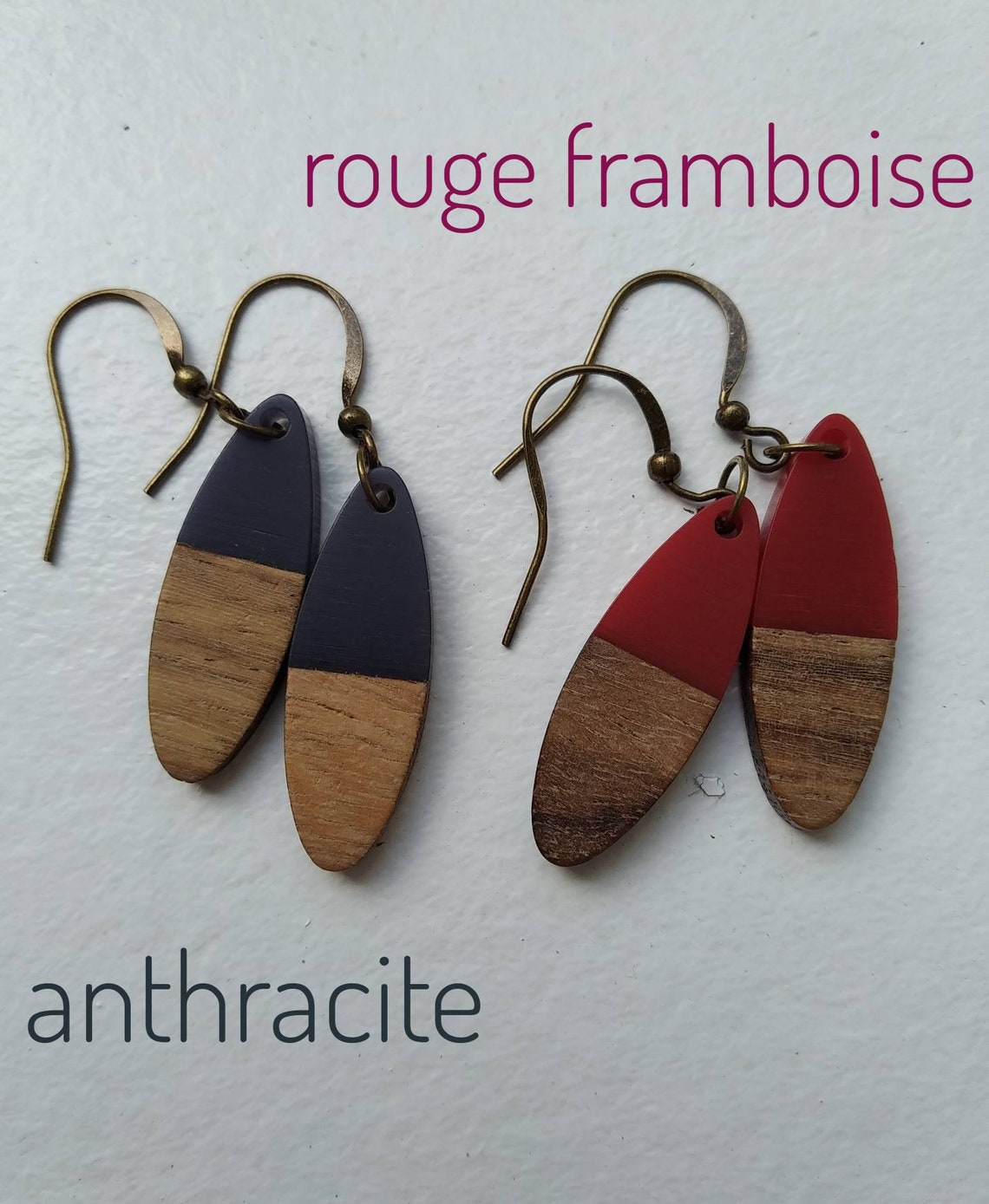 Boucles d'oreilles forme allongée résine et bois | Etsy
