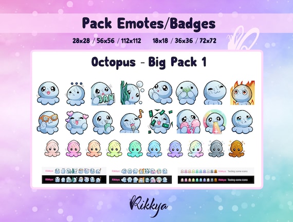 Pack Twitch Sub Emote/badge Octopus Big Pack 1 Instant - Etsy