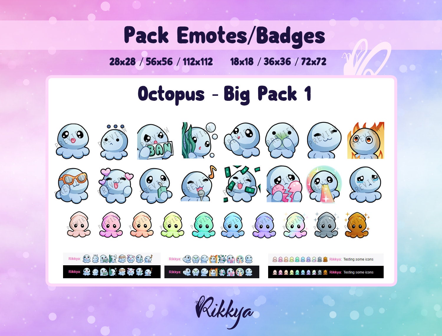 Pack Twitch Sub Emote/badge - Octopus Big Pack 1 - Instant Download ...