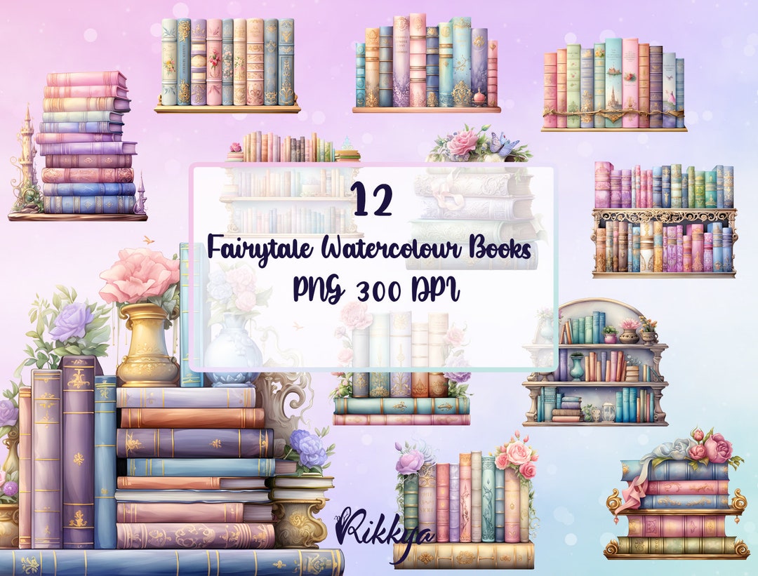 Fairytale Watercolor Books on Shelf Whimsical Clipart Digital - Etsy