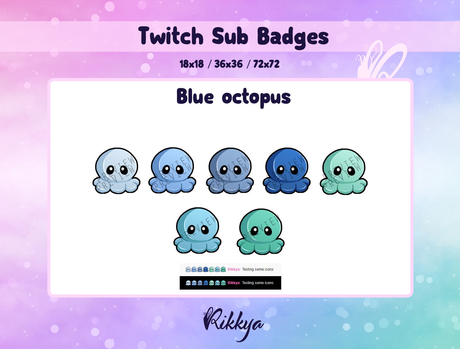 Twitch Bit/cheer Sub Badge - Kawaii Blue Octopus - Instant Download ...