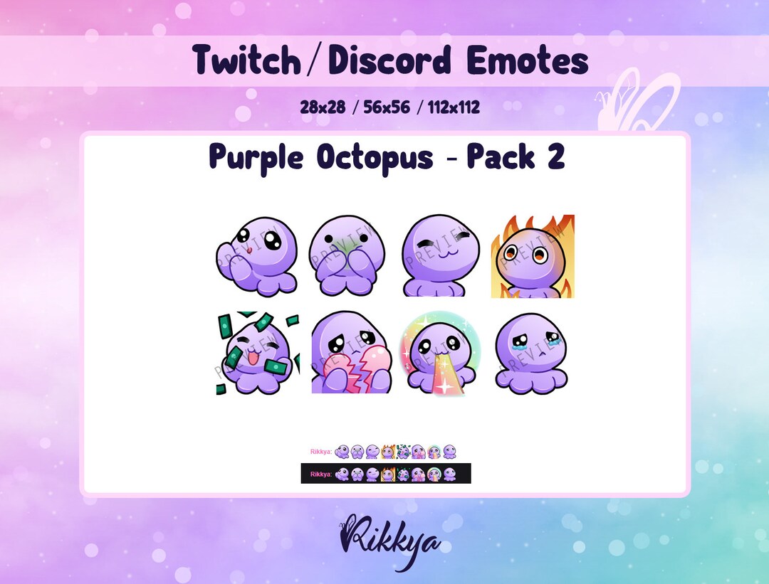 Twitch Emote - Purple Octopus Pack 2 - Instant Download / P2U. Premade ...