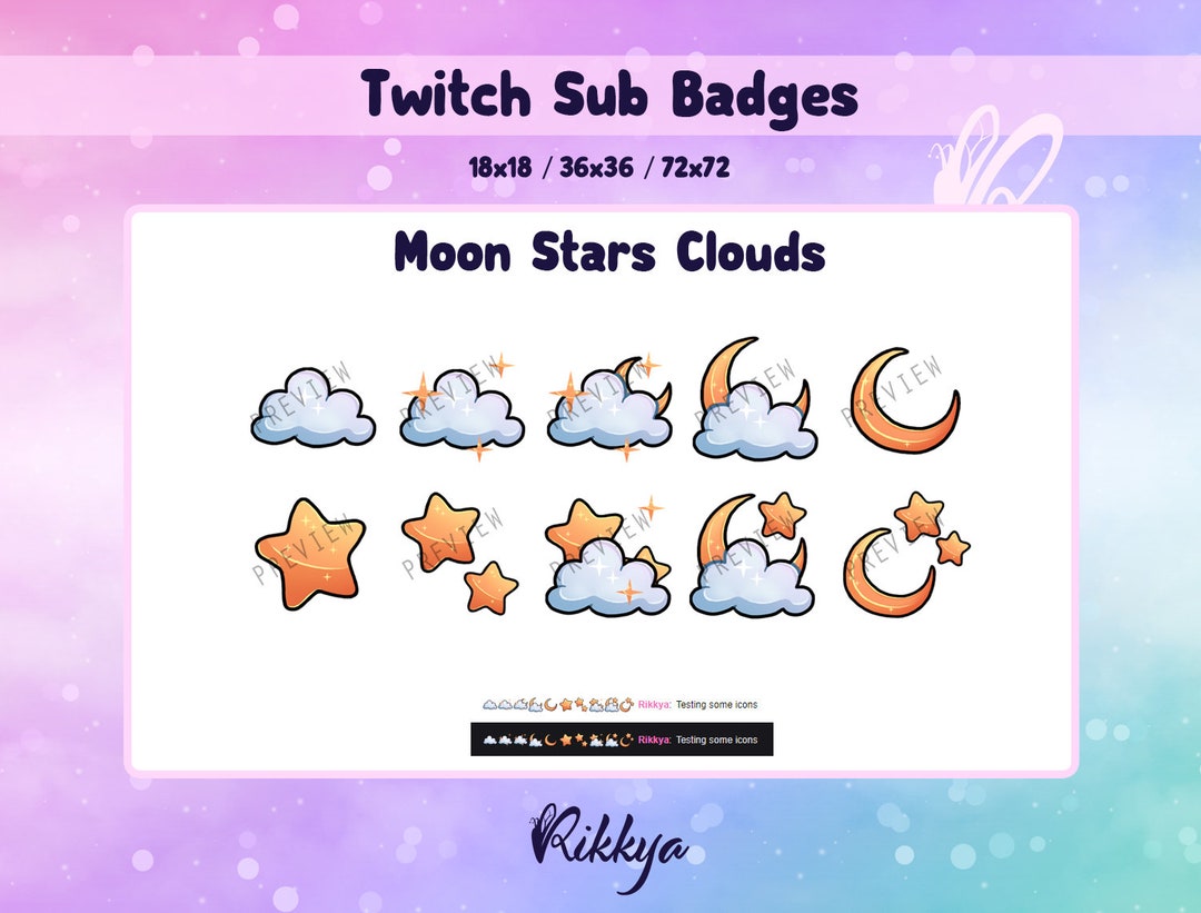 Twitch Bit/cheer Sub Badge - Moon Stars Clouds - Instant Download / P2U ...