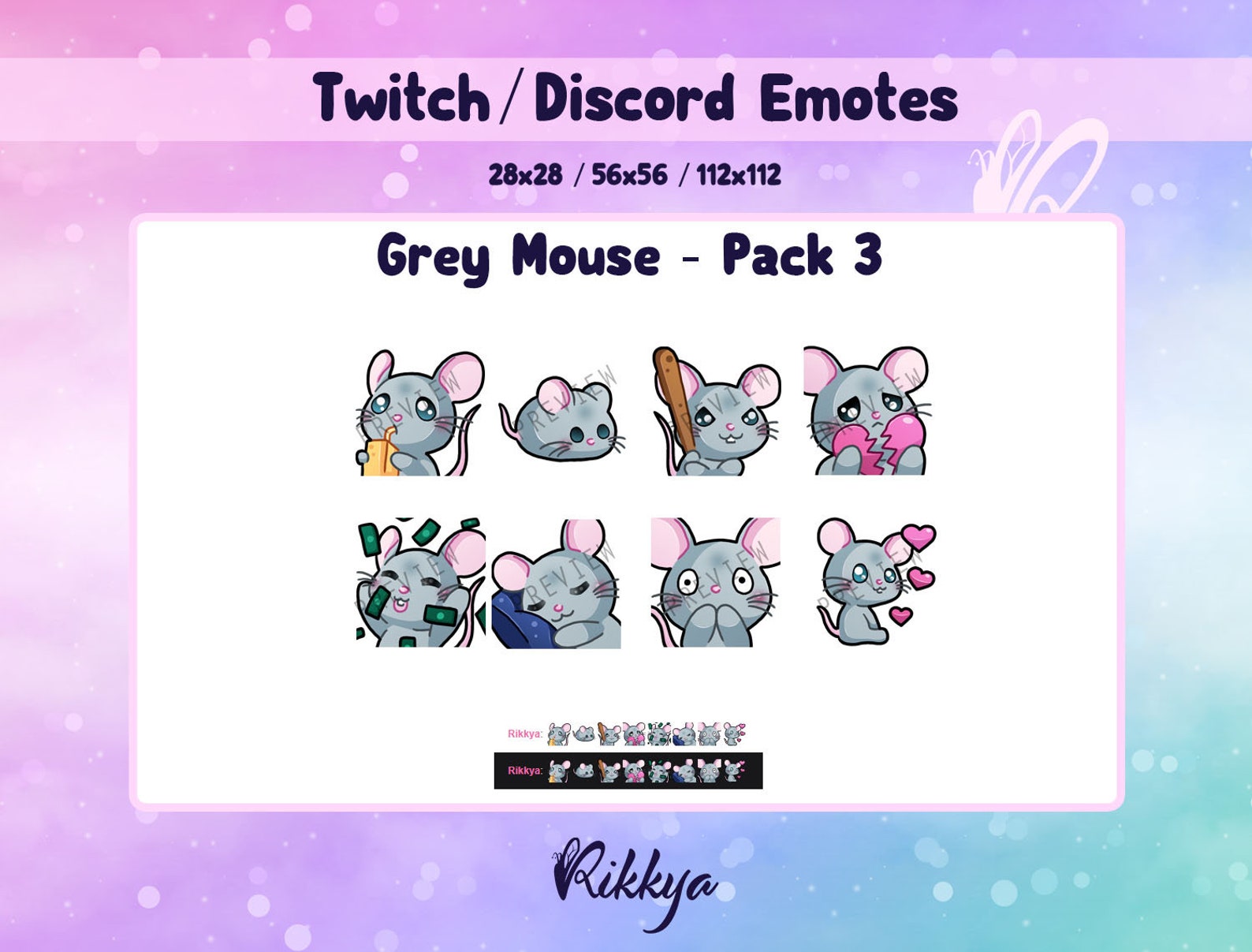 Twitch Emote Grey Mouse Pack 3 Instant Download / P2U. Premade Stream ...
