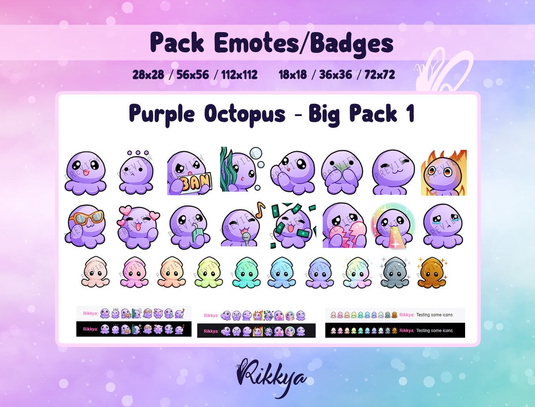 Pack Twitch Sub Emote/badge - Purple Octopus Big Pack 1 - Instant ...
