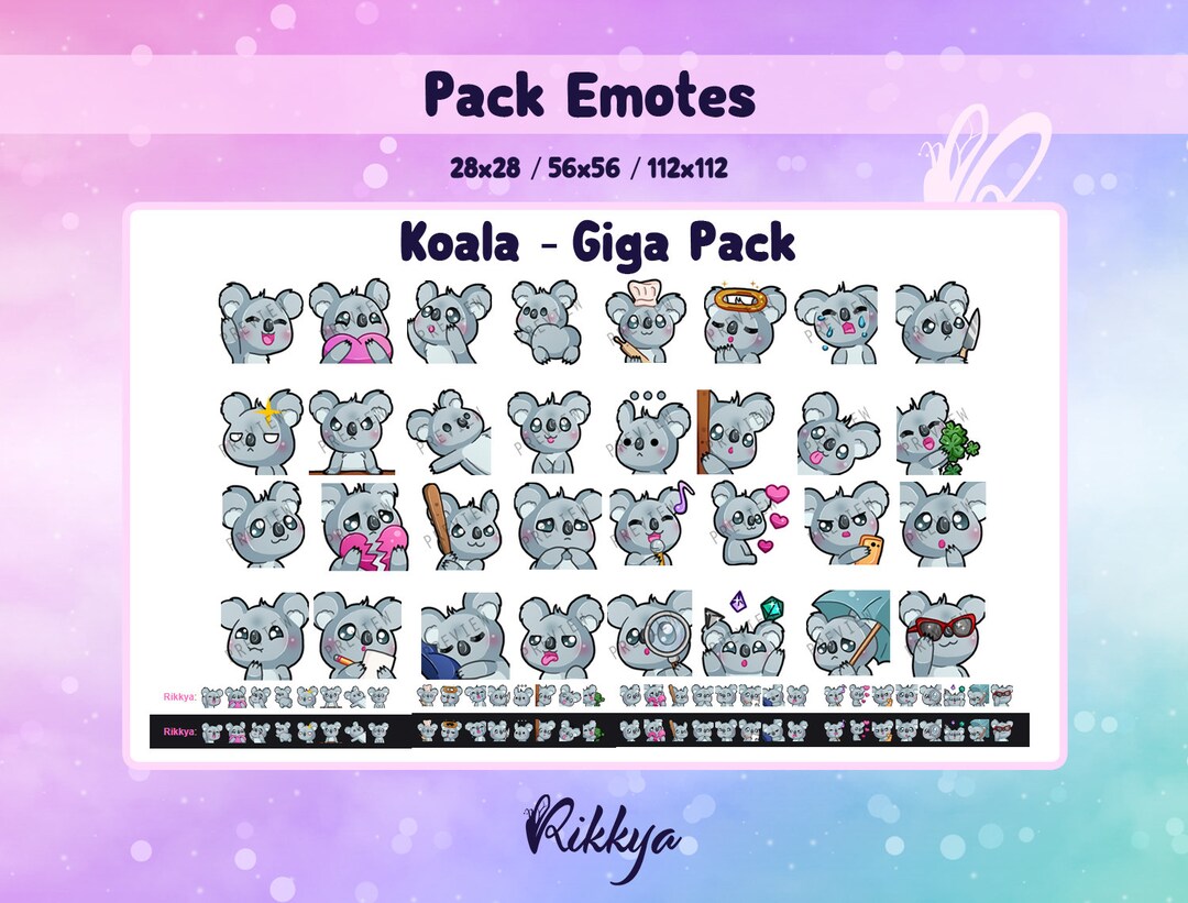 Twitch Sub Emote Giga Pack Koala Instant Download / P2U. Premade Stream ...