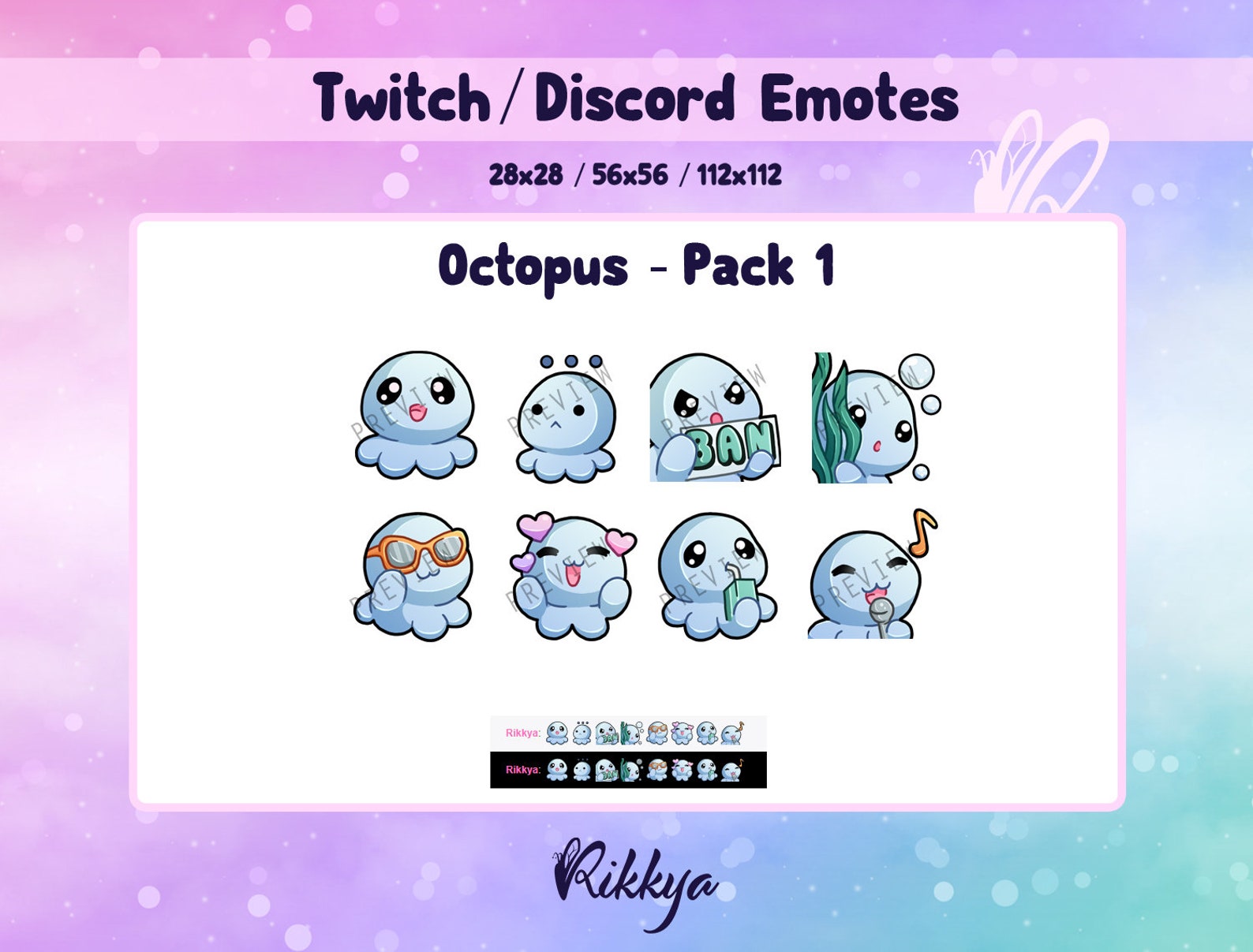 Twitch Emote Blue Octopus Pack 1 Instant Download / P2U. Premade Stream ...